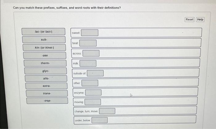 Solved Can you match these prefixes, suffixes, and word | Chegg.com