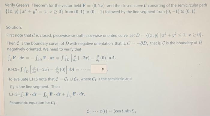 Solved Verify Green's Theorem for the vector field F= 0,2x | Chegg.com
