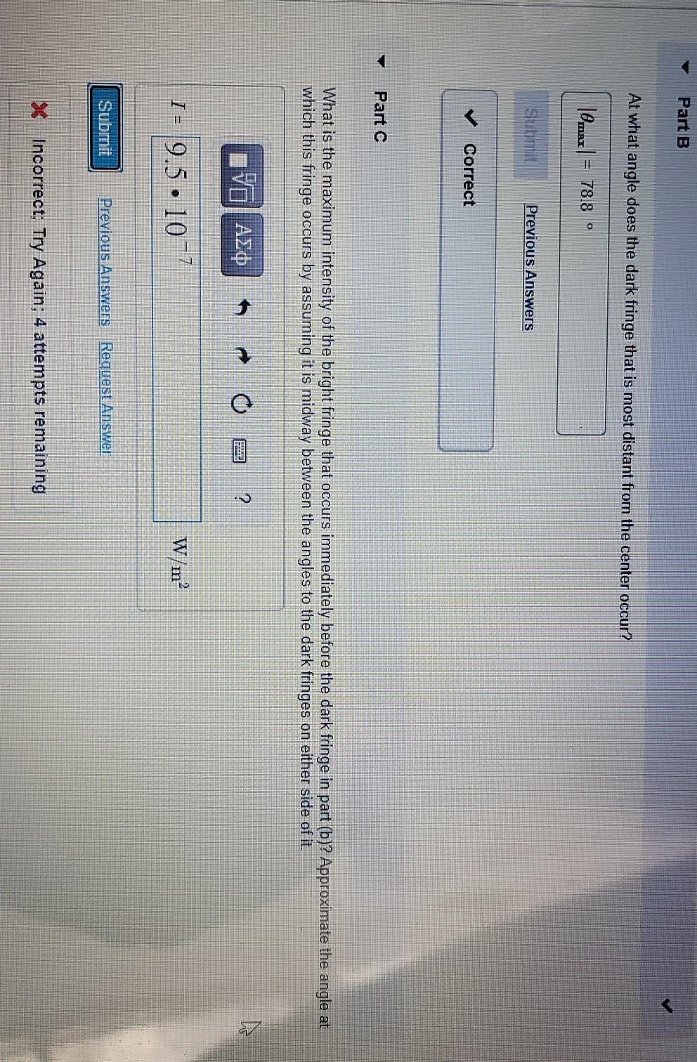 Solved Part B At what angle does the dark fringe that is | Chegg.com