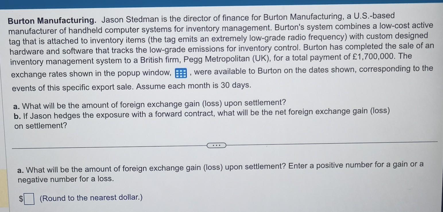 Solved Burton Manufacturing. Jason Stedman is the director | Chegg.com