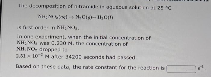 Solved The decomposition of nitramide in aqueous solution at | Chegg.com
