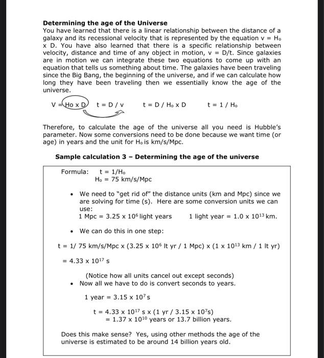 Determining the age of the Universe You have learned | Chegg.com