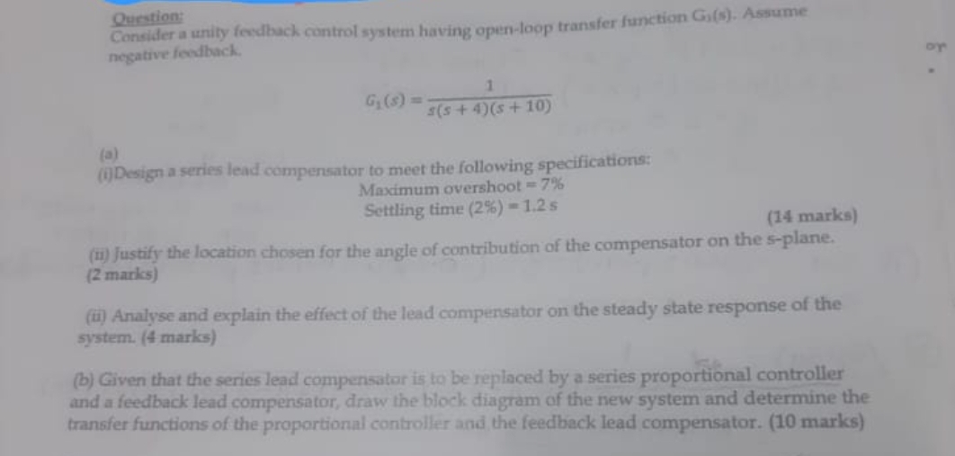 Solved Question:Consider a unity feedback control system | Chegg.com