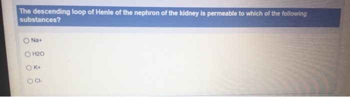 Solved The descending loop of Henle of the nephron of the | Chegg.com