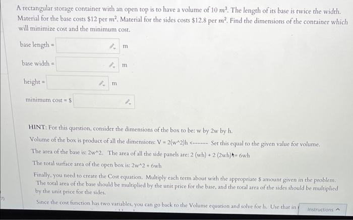 Solved A rectangular storage container with an open top is | Chegg.com