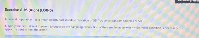 Solved Exercise 8-16 (Algo) (LO8-5) A normal population has | Chegg.com