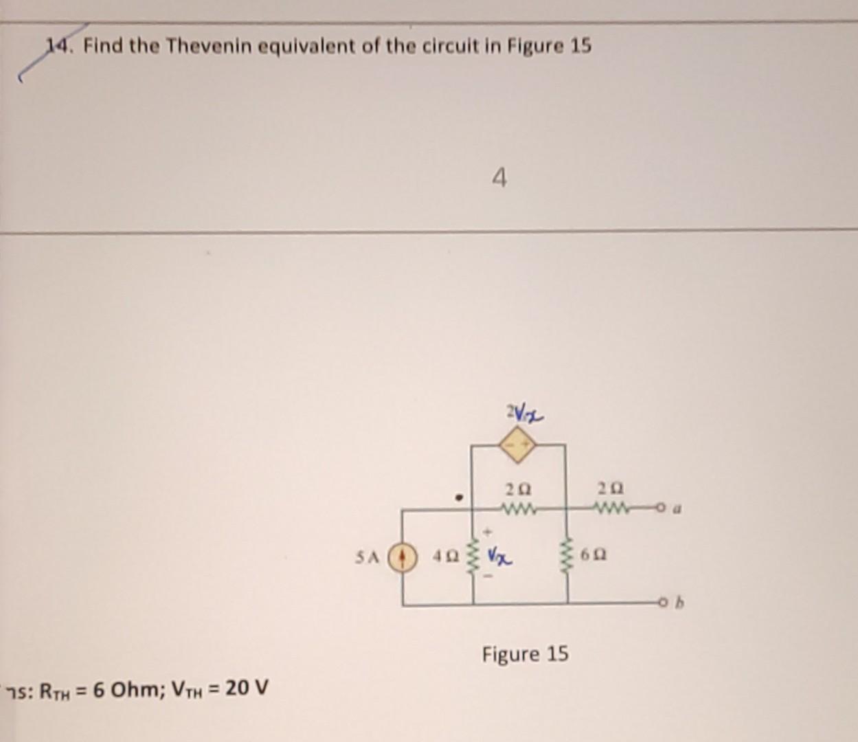 Solved 14. Find the Thevenin equivalent of the circuit in | Chegg.com