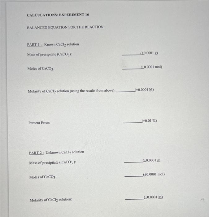 Solved DATA: EXPERIMENT 16 PART 1: Known CaCl2 solution | Chegg.com
