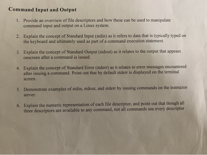 Solved Command Input and Output 1. Provide an overview of | Chegg.com