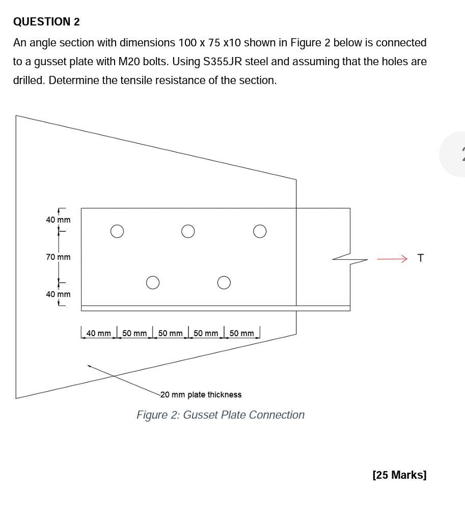 Solved QUESTION 2 An angle section with dimensions 100×75×10 | Chegg.com