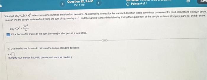 Solved You used SSx=Σ(x−x)2. When calculating variance and | Chegg.com