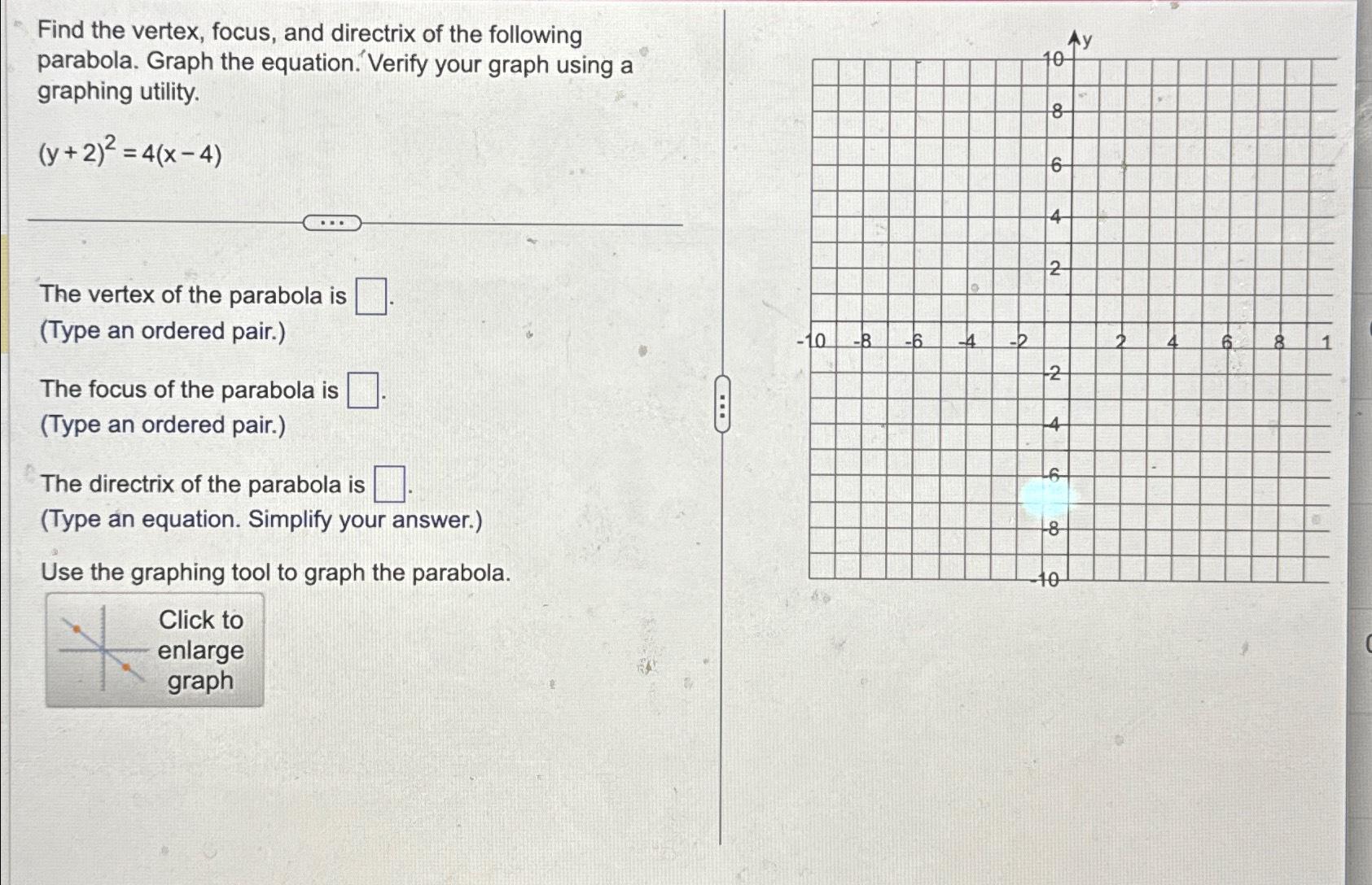 Solved Find the vertex, focus, and directrix of the | Chegg.com