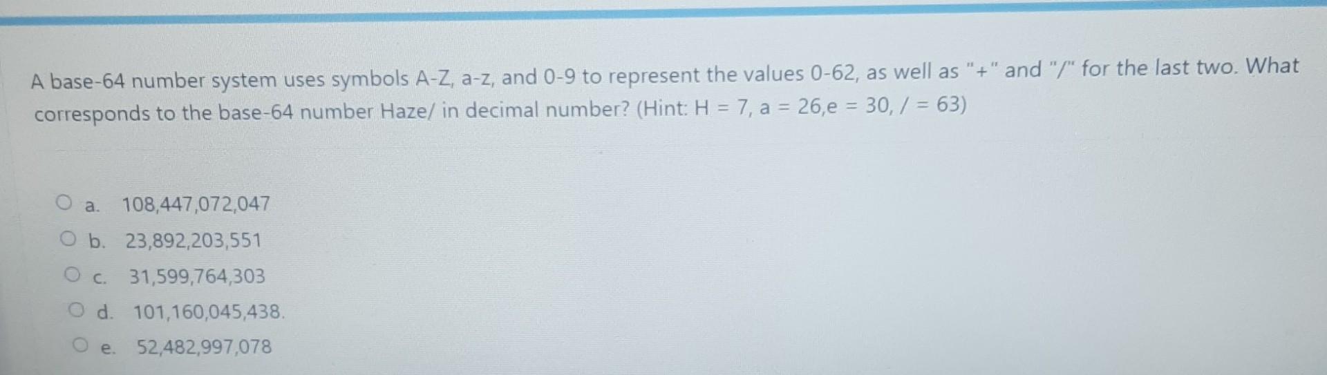 Solved A base- 64 number system uses symbols A−Z,a−Z, and | Chegg.com