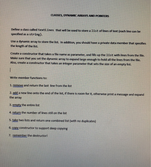 Solved CLASSES, DYNAMIC ARRAYS AND POINTERS Define a class | Chegg.com