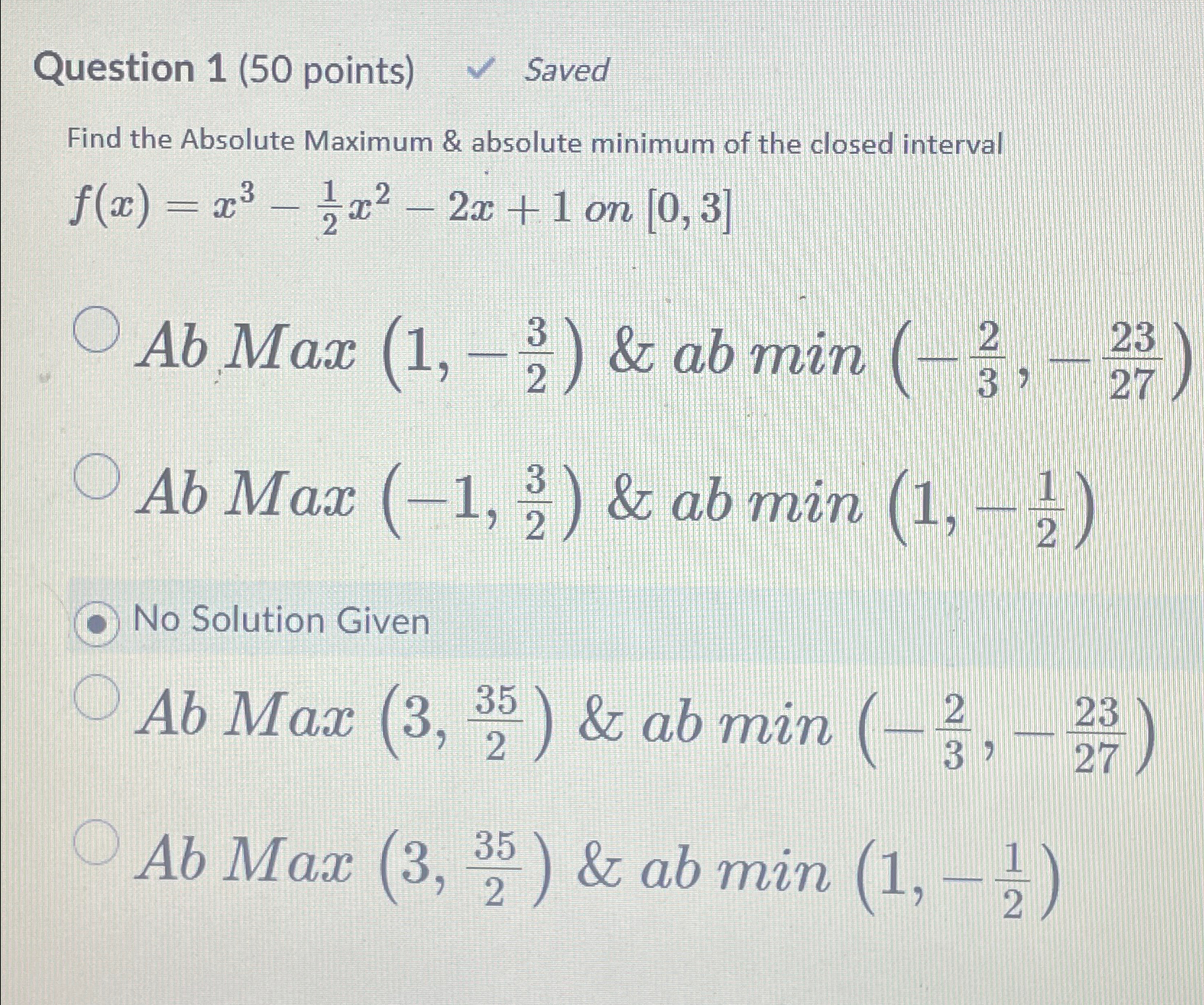 Solved Question 1 (50 ﻿points) ﻿SavedFind the Absolute | Chegg.com