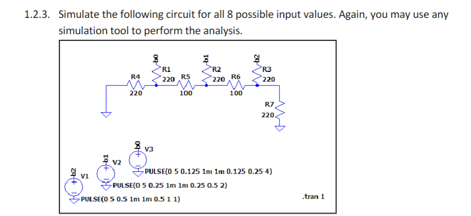 1.2.3. ﻿Simulate the following circuit for all 8 | Chegg.com