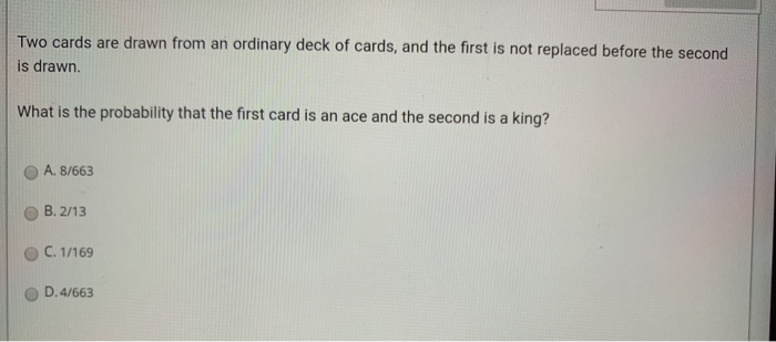 Solved Two cards are drawn from an ordinary deck of cards, | Chegg.com