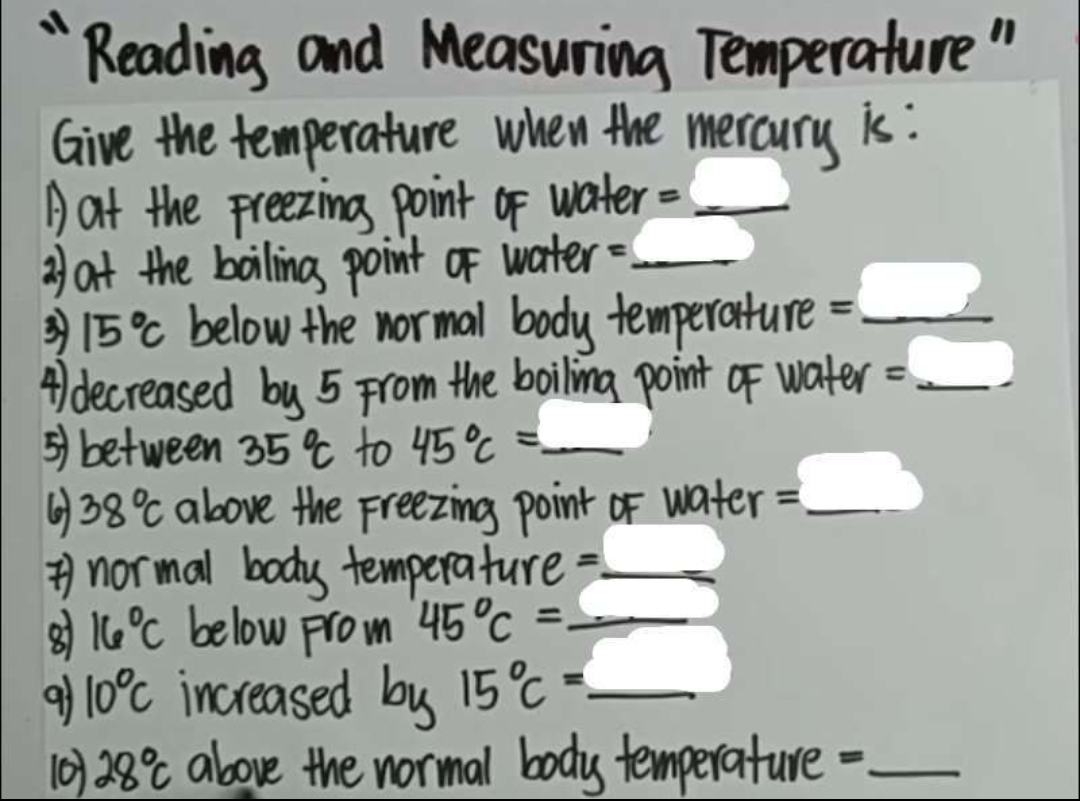 Solved "Reading and Measuring Temperature"Give the | Chegg.com