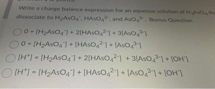 Solved Write a charge balance expression for an aqueous | Chegg.com