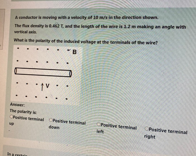 Solved A conductor is moving with a velocity of 10 m/s in | Chegg.com