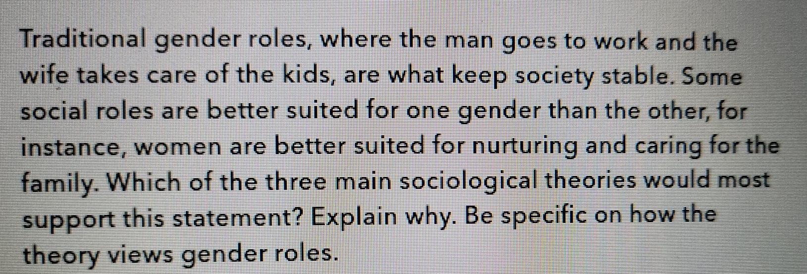 Traditional Gender Roles In Society
