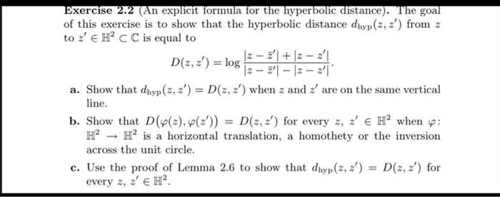 Solved Exercise 2.2 (An explicit formula for the hyperbolic | Chegg.com