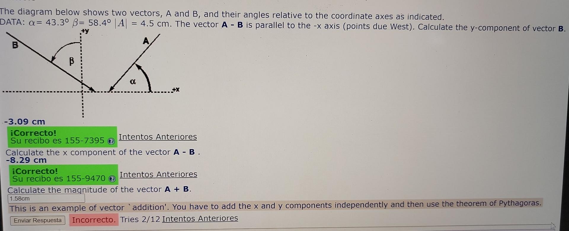 Solved The diagram below shows two vectors, A and B, and | Chegg.com