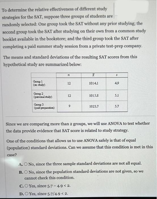 Solved To determine the relative effectiveness of different | Chegg.com