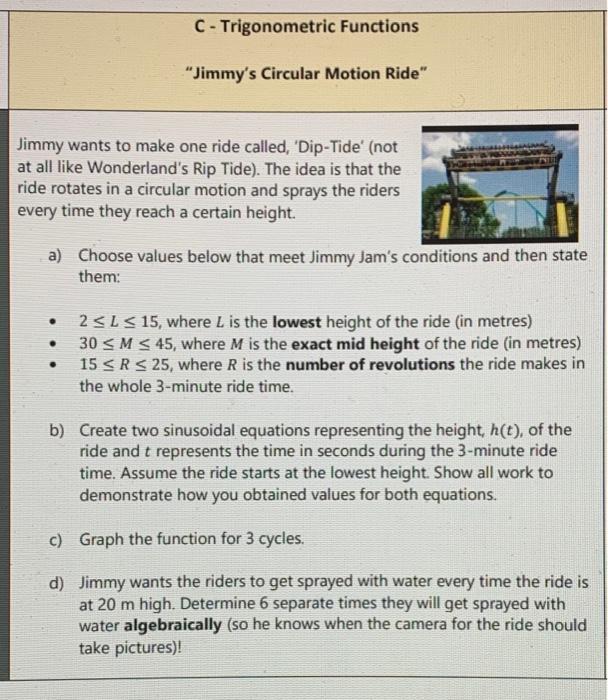 Solved C - Trigonometric Functions "Jimmy's Circular Motion | Chegg.com