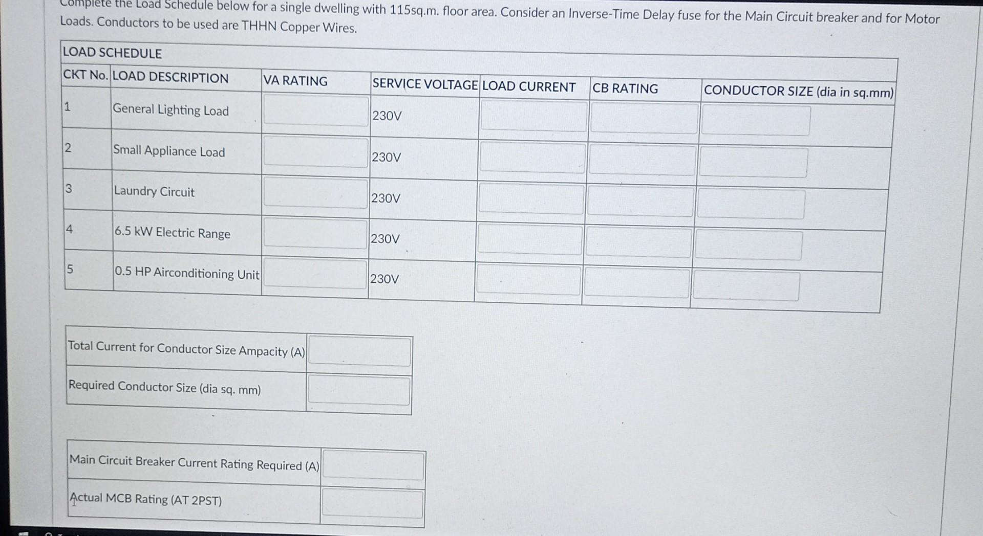 Solved Complete the Load Schedule below for a single | Chegg.com