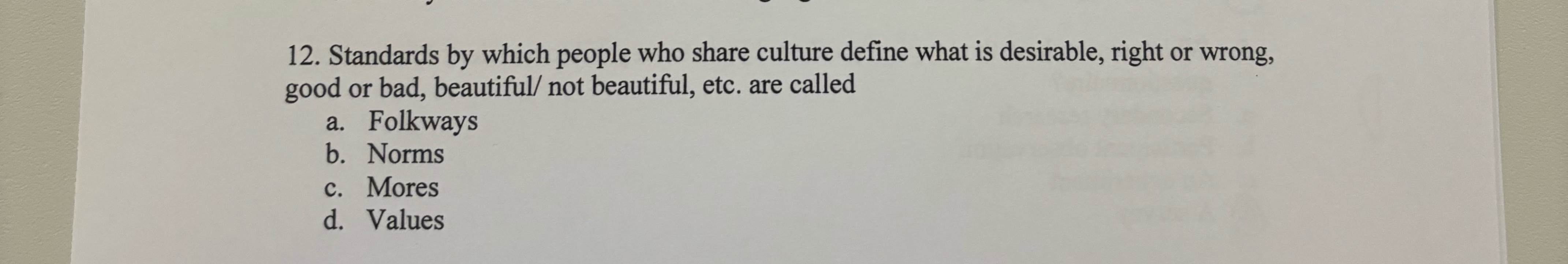 Solved Standards by which people who share culture define | Chegg.com