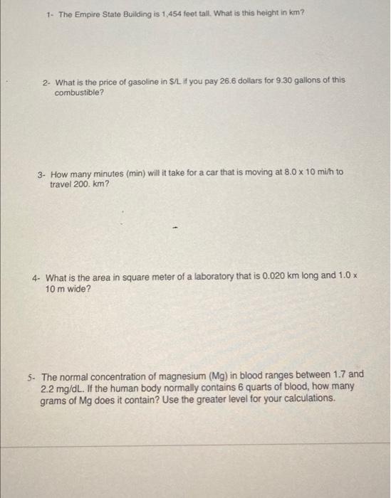 Solved 1- The Empire State Building is 1,454 feet tall. What | Chegg.com