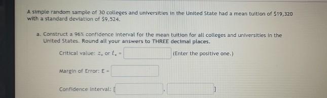 Solved A simple random sample of 30 ﻿colleges and | Chegg.com
