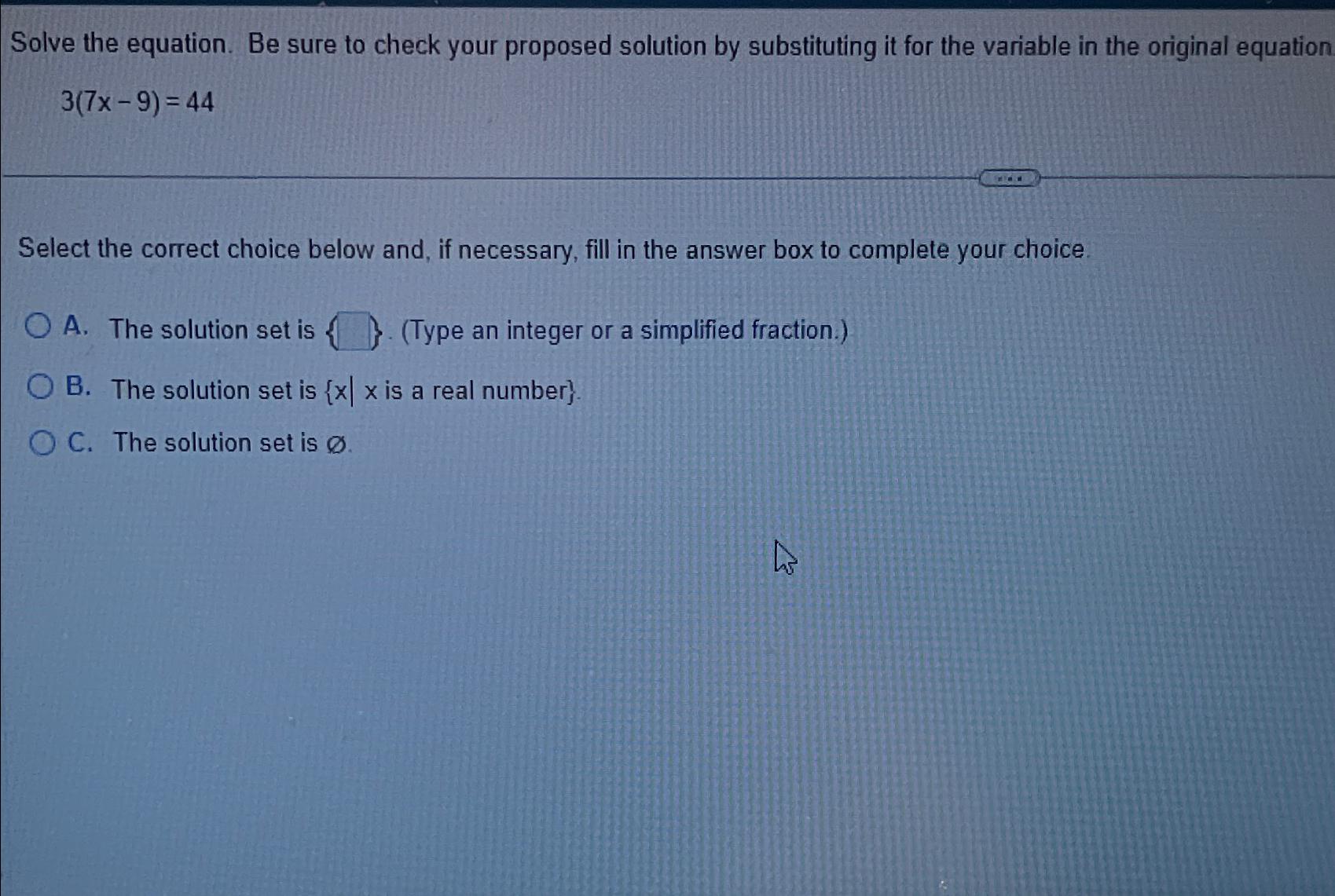Solved Solve the equation. Be sure to check your proposed | Chegg.com
