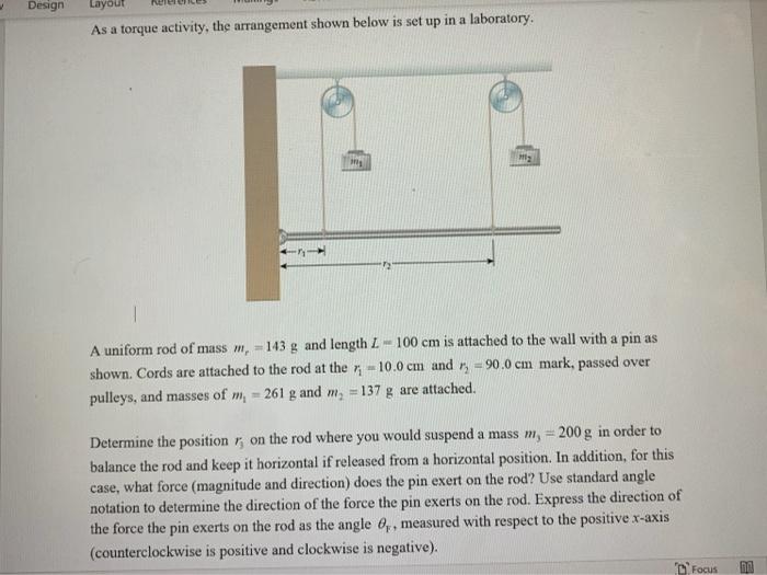 Solved Design Layout As a torque activity, the arrangement | Chegg.com
