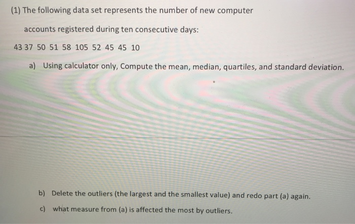Solved (1) The following data set represents the number of | Chegg.com