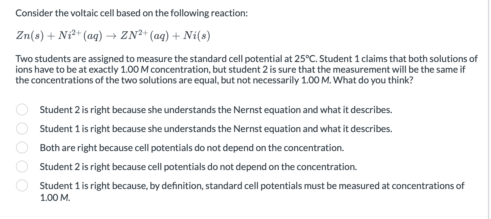 Solved Consider the voltaic cell based on ﻿the following | Chegg.com