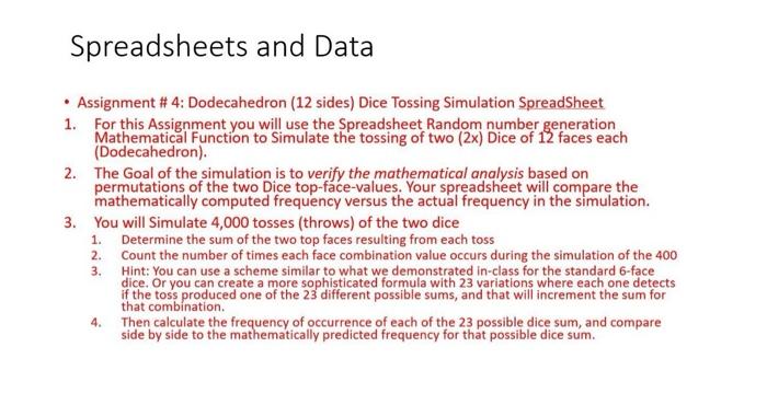 Solved Spreadsheets and Data - Assignment \# 4: Dodecahedron | Chegg.com