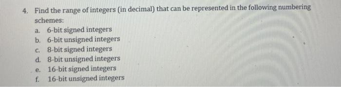 Solved 4. Find the range of integers (in decimal) that can | Chegg.com
