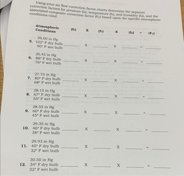 Using your air flow correction factor charts | Chegg.com