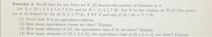 Solved Exercise 2. Recall that for any finite set S,∣S∣ | Chegg.com