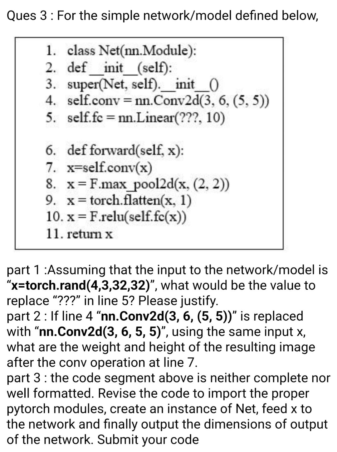 Solved Ques 3 : For the simple network/model defined below, | Chegg.com