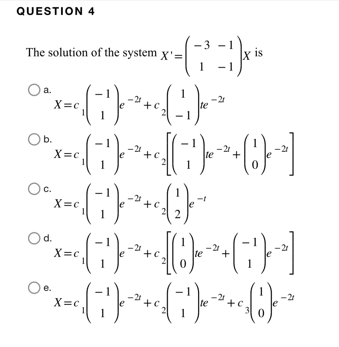 Solved QUESTION 4 ﻿The solution of the system | Chegg.com