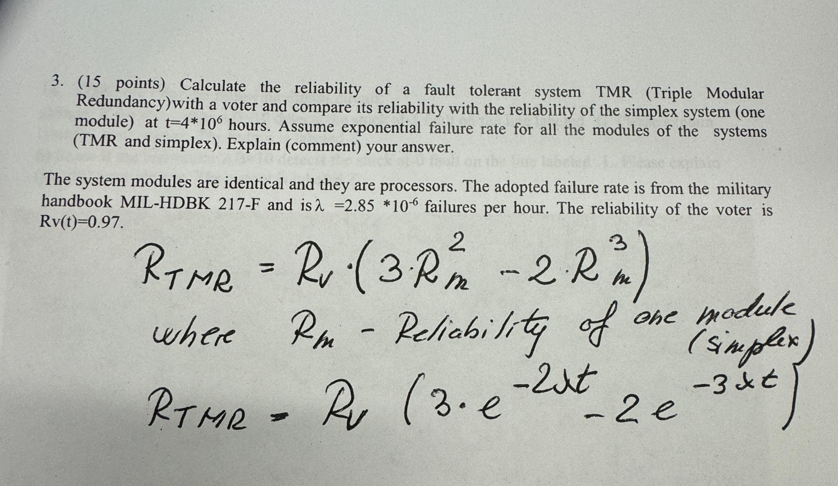 Solved ( 15 ﻿points) ﻿Calculate the reliability of a fault | Chegg.com