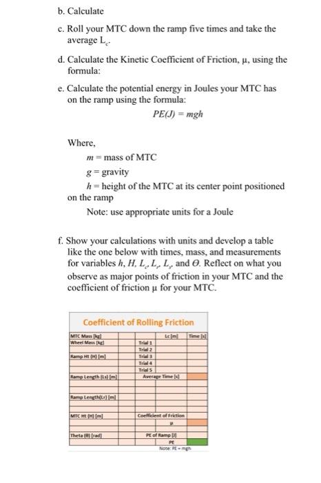 Solved PE(J)=mgh Where, m= mass of MTC g= gravity h= height | Chegg.com