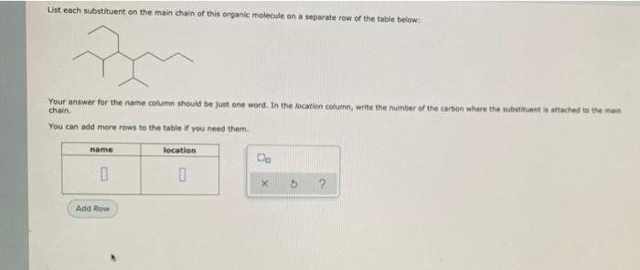 Solved List each substituent on the main chain of this | Chegg.com