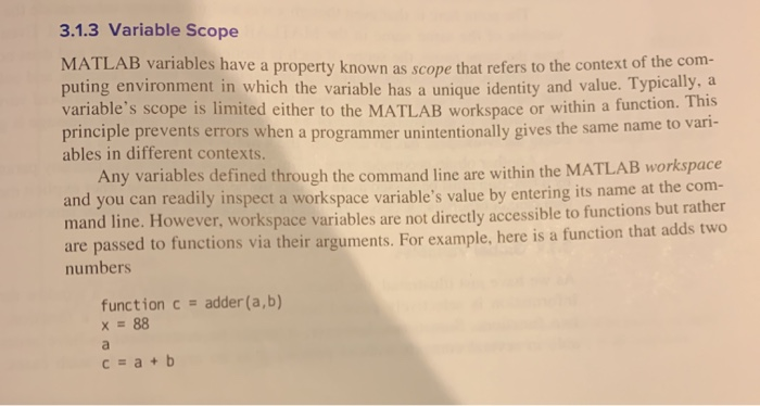 3.1.3 Variable Scope MATLAB variables have a property | Chegg.com