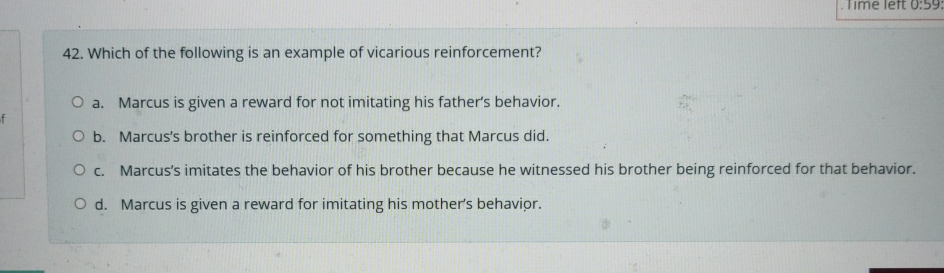 Solved Which of the following is an example of vicarious | Chegg.com