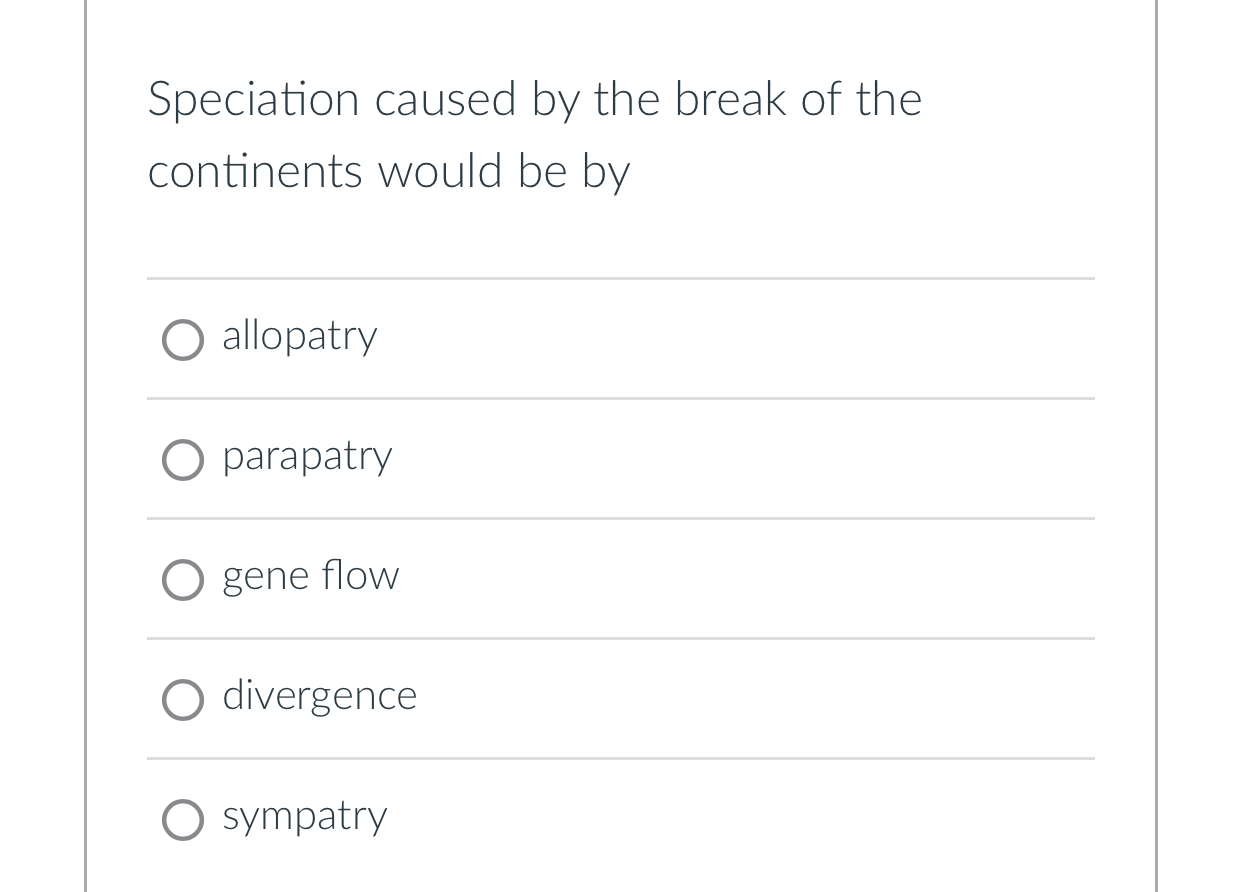 Solved Speciation caused by the break of the continents | Chegg.com