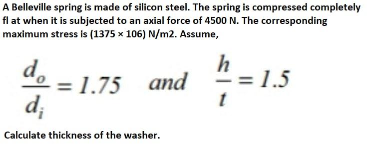 Solved A Belleville spring is made of silicon steel. The | Chegg.com